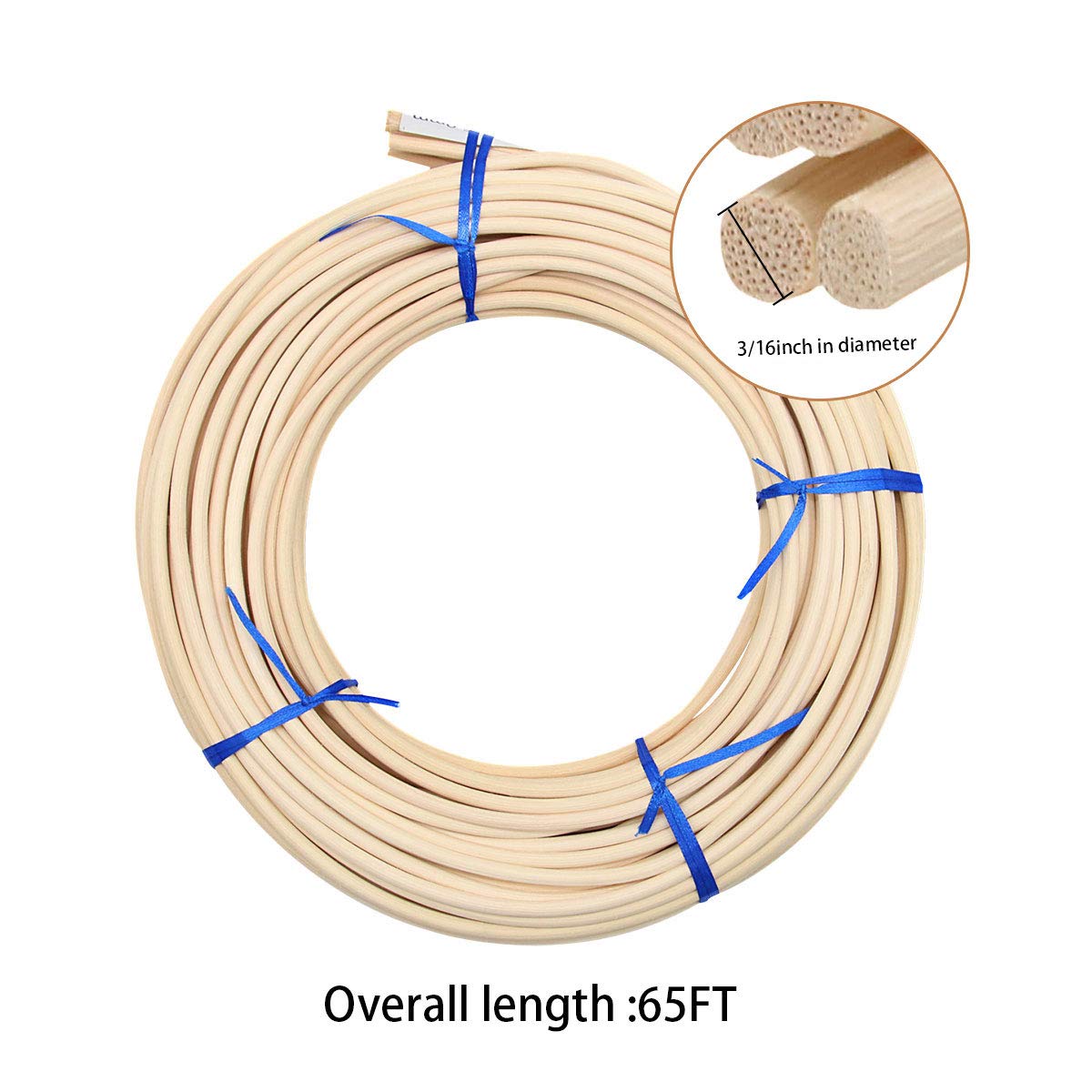KEILEOHO #8 Reed Spline 65 Feet x 3/16 Inches Cane Webbing for Weaving, Cane Webbing for Chair Repair, Strong Permeable Cane Webbing Roll for Winding, Modeling, Decoration, Weaving, Aromatherapy