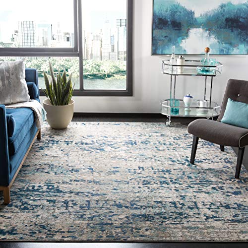 SAFAVIEH Madison Collection 8' x 10' Grey/Blue MAD460K Modern Abstract Non-Shedding Living Room Bedroom Dining Home Office Area Rug