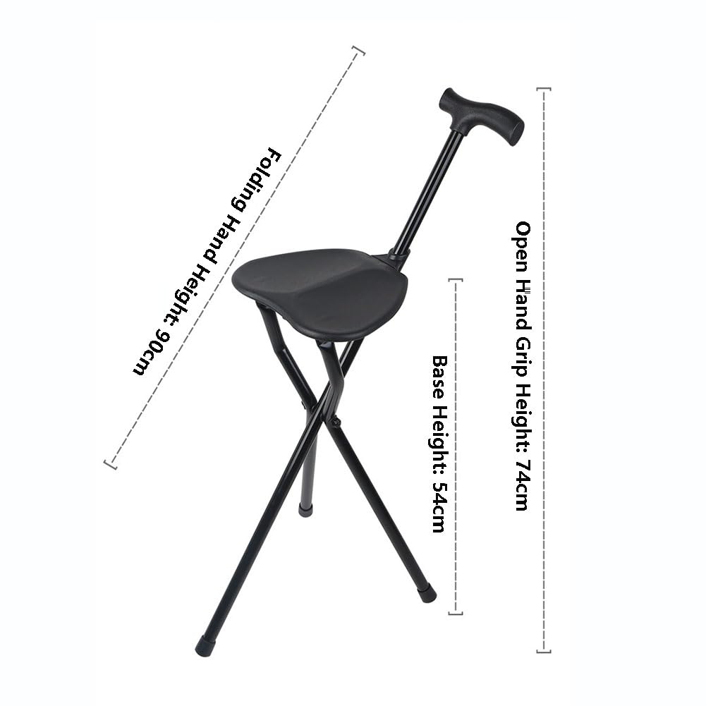 Folding Walking Stick Seat, Aluminium Cane Chair with Ergonomic Handle, Lightweight Non-Slip Crutch Stool for Elderly Seniors and Disabled 220 Lbs Capacity