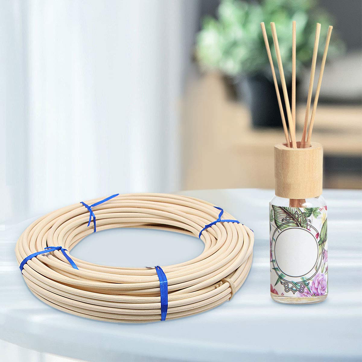 KEILEOHO #8 Reed Spline 65 Feet x 3/16 Inches Cane Webbing for Weaving, Cane Webbing for Chair Repair, Strong Permeable Cane Webbing Roll for Winding, Modeling, Decoration, Weaving, Aromatherapy