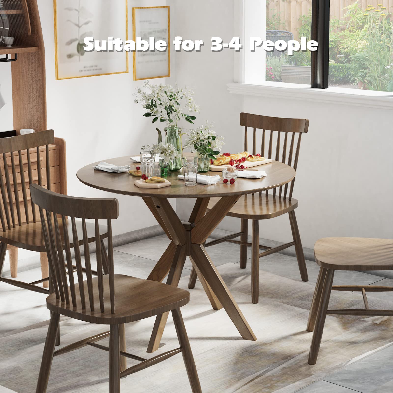 Giantex 36" Round Wood Dining Table, Farmhouse Kitchen Table w/Intersecting Pedestal Base & Solid Wood Legs, Vintage Coffee Table for Small Spaces, Brown