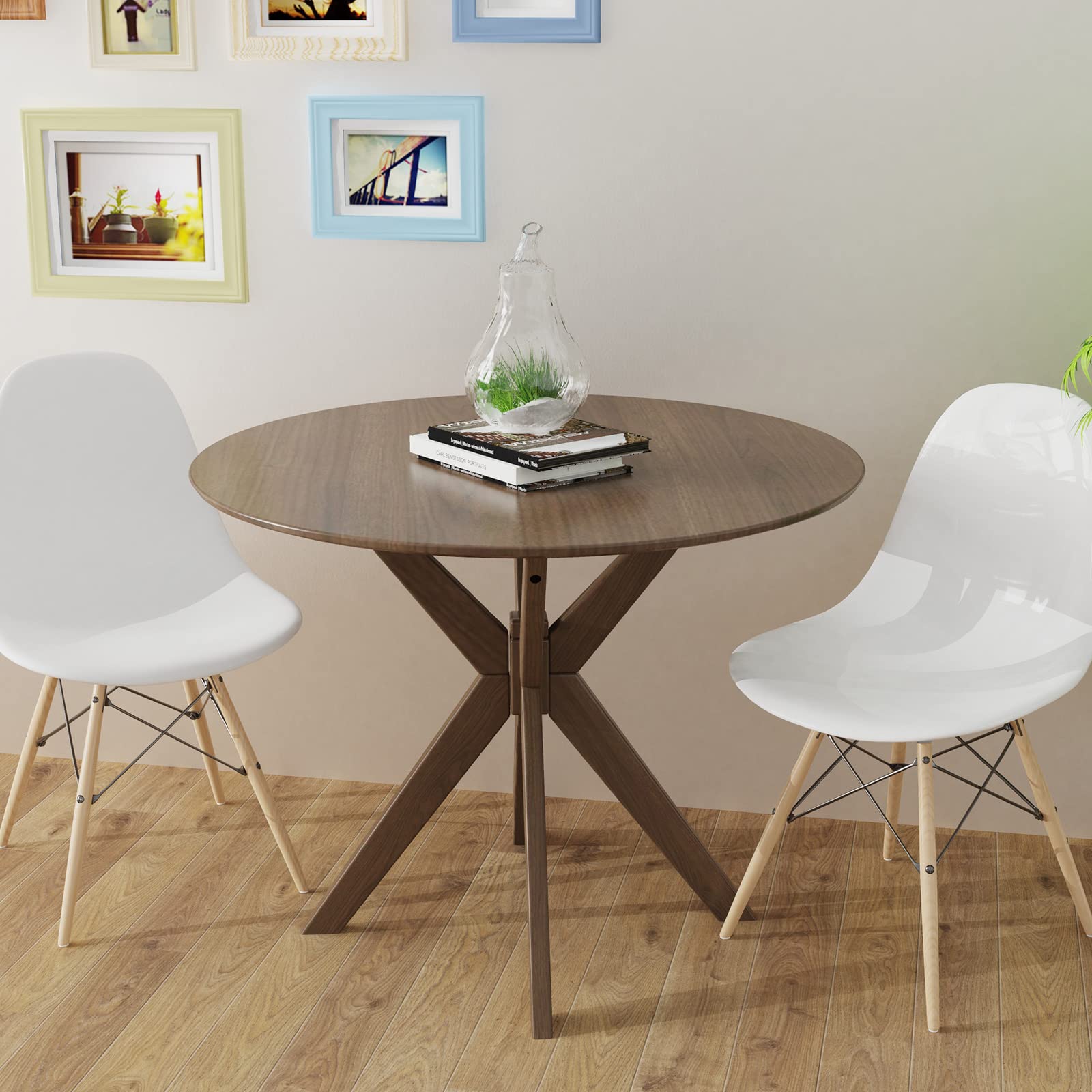 Giantex 36" Round Wood Dining Table, Farmhouse Kitchen Table w/Intersecting Pedestal Base & Solid Wood Legs, Vintage Coffee Table for Small Spaces, Brown
