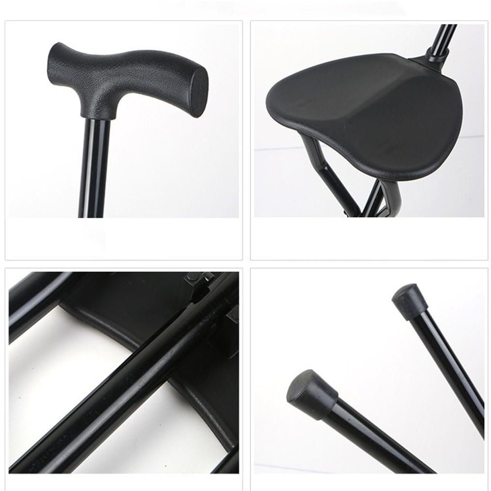 Folding Walking Stick Seat, Aluminium Cane Chair with Ergonomic Handle, Lightweight Non-Slip Crutch Stool for Elderly Seniors and Disabled 220 Lbs Capacity