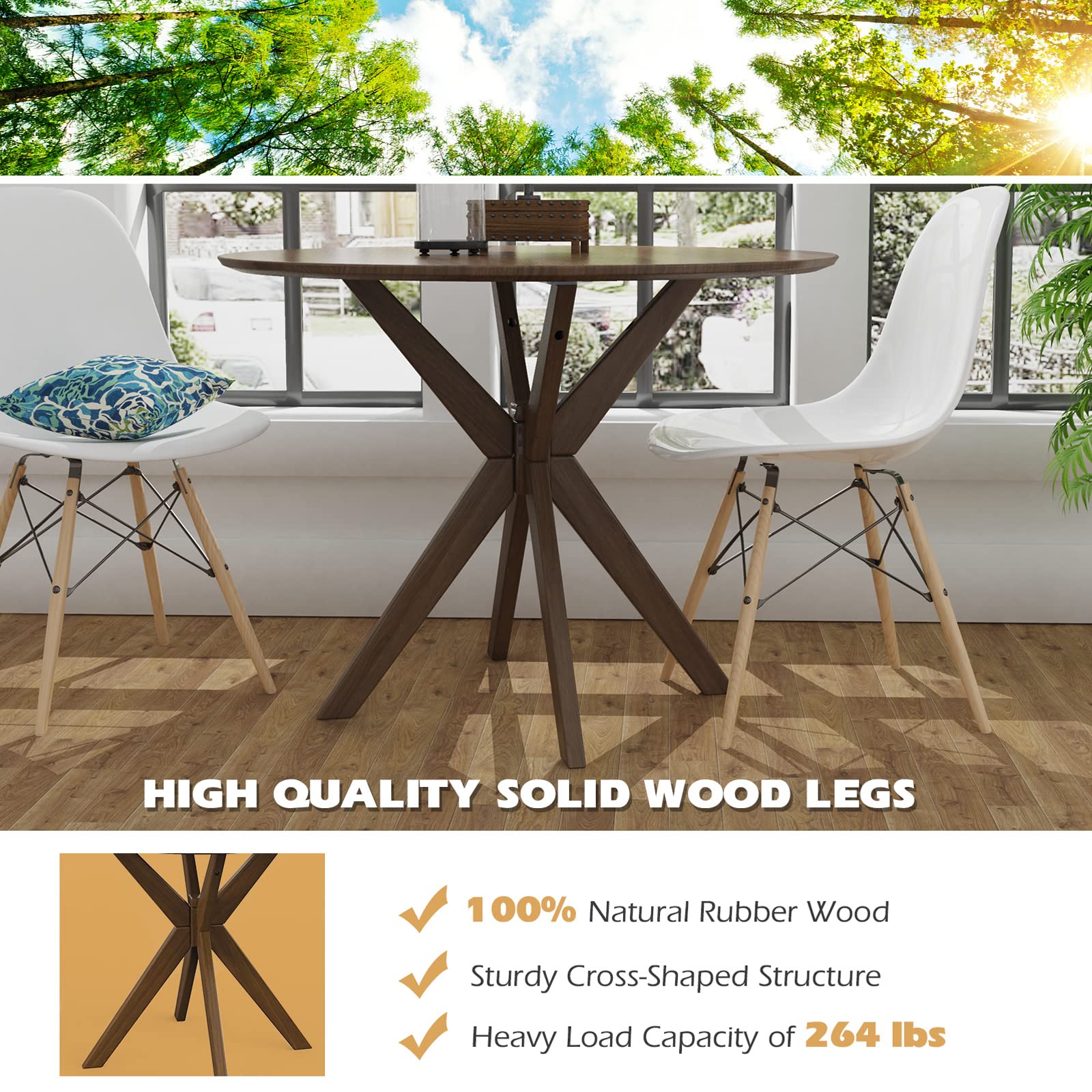Giantex 36" Round Wood Dining Table, Farmhouse Kitchen Table w/Intersecting Pedestal Base & Solid Wood Legs, Vintage Coffee Table for Small Spaces, Brown