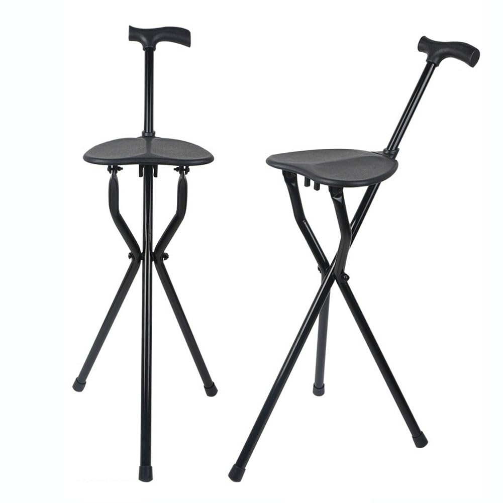 Folding Walking Stick Seat, Aluminium Cane Chair with Ergonomic Handle, Lightweight Non-Slip Crutch Stool for Elderly Seniors and Disabled 220 Lbs Capacity