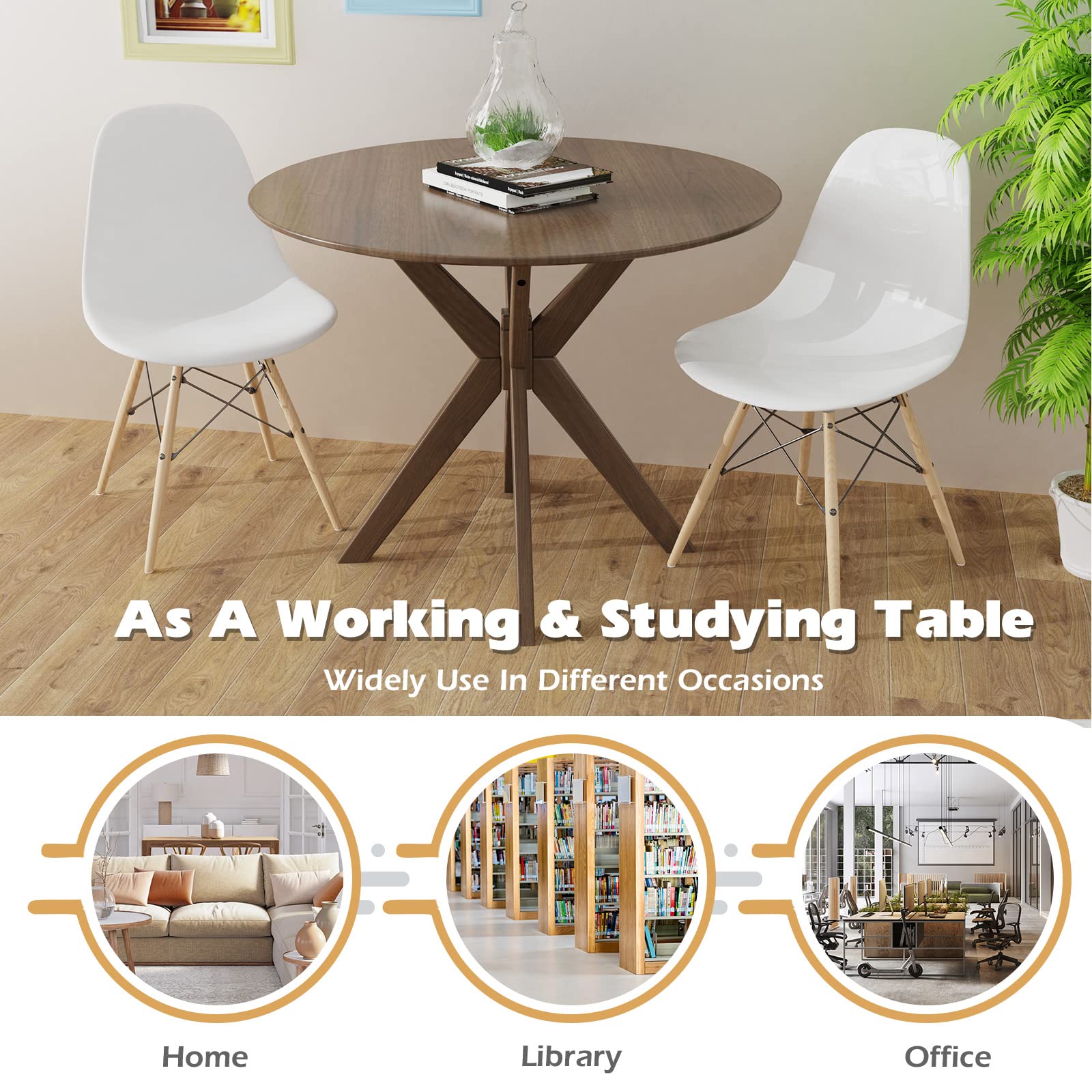 Giantex 36" Round Wood Dining Table, Farmhouse Kitchen Table w/Intersecting Pedestal Base & Solid Wood Legs, Vintage Coffee Table for Small Spaces, Brown