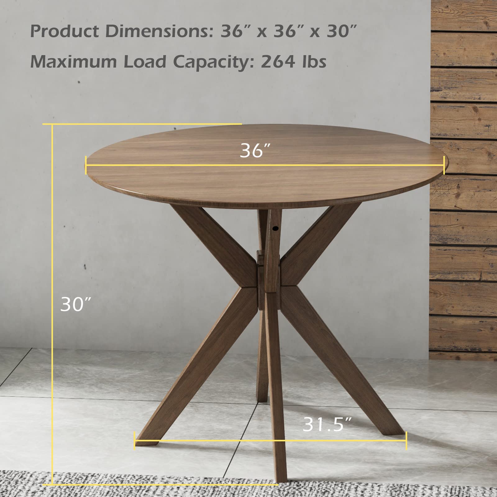 Giantex 36" Round Wood Dining Table, Farmhouse Kitchen Table w/Intersecting Pedestal Base & Solid Wood Legs, Vintage Coffee Table for Small Spaces, Brown