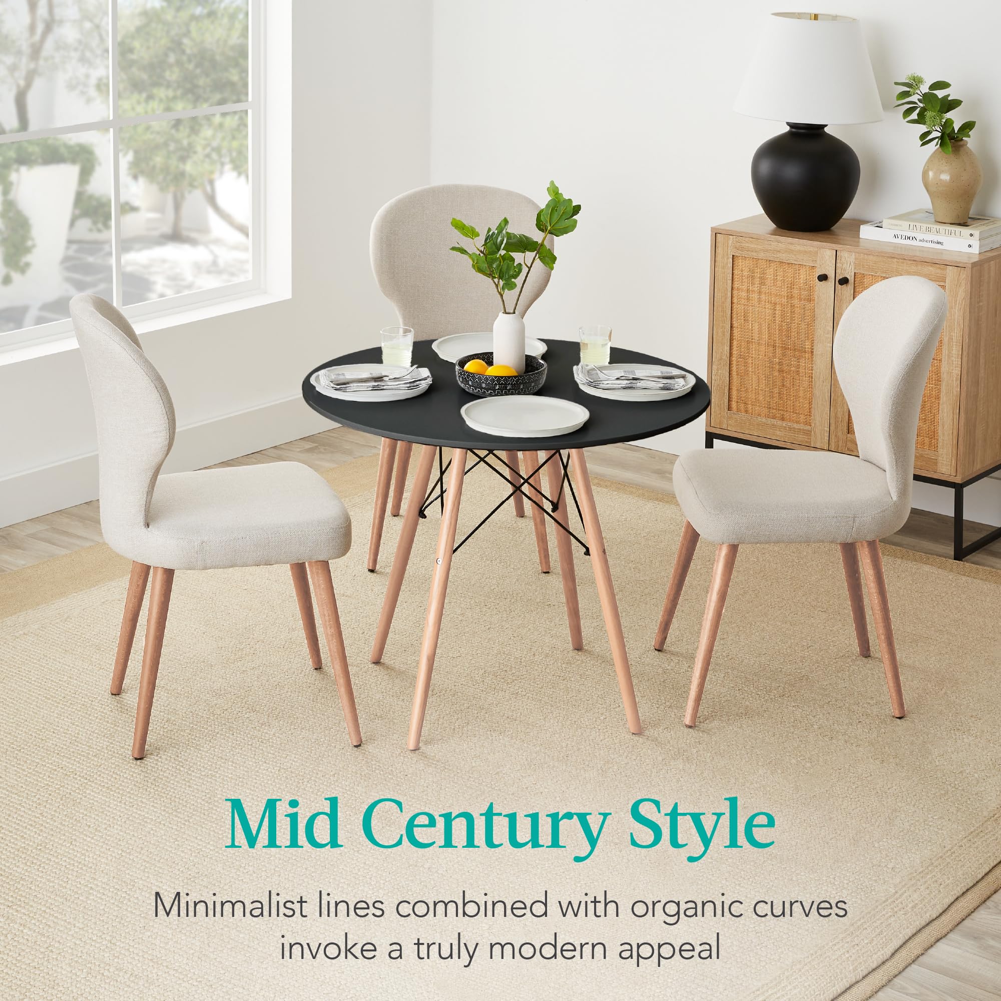 Best Choice Products 35.5in Round Dining Table, Compact Mid-Century Modern Table for 2-4, Home, Kitchen, Apartment w/Beech Wood Legs, Metal Frame - Black