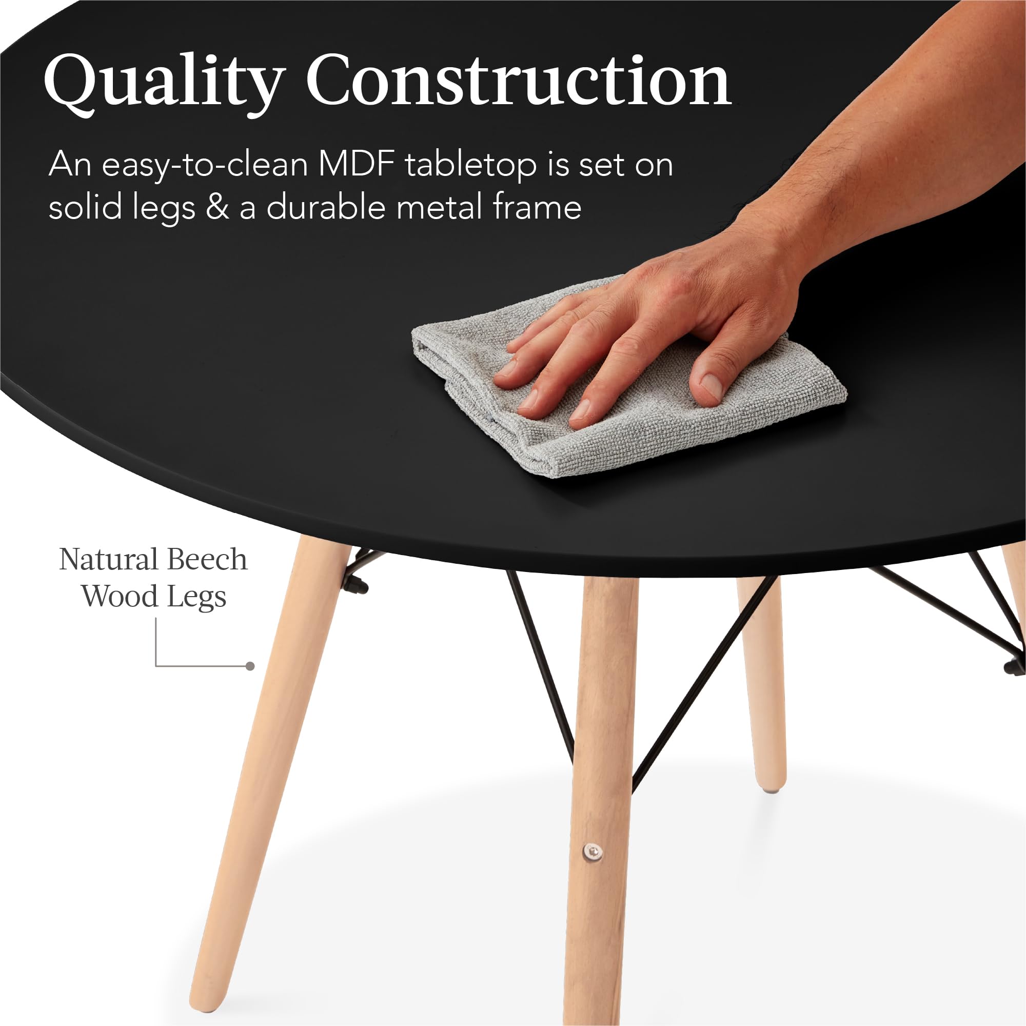 Best Choice Products 35.5in Round Dining Table, Compact Mid-Century Modern Table for 2-4, Home, Kitchen, Apartment w/Beech Wood Legs, Metal Frame - Black