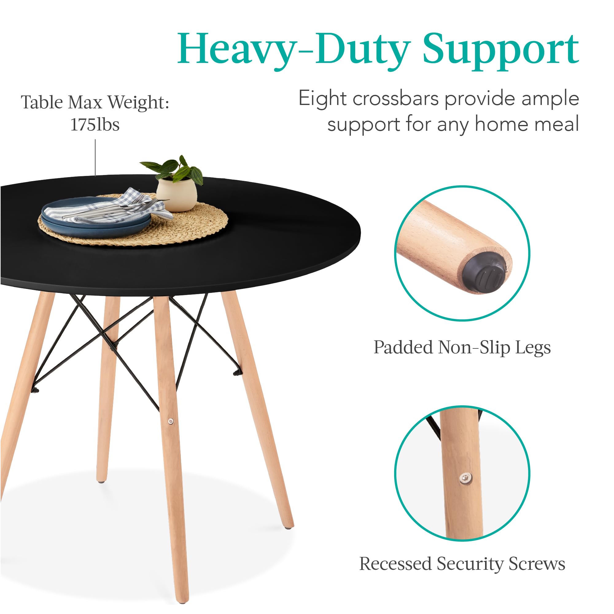 Best Choice Products 35.5in Round Dining Table, Compact Mid-Century Modern Table for 2-4, Home, Kitchen, Apartment w/Beech Wood Legs, Metal Frame - Black