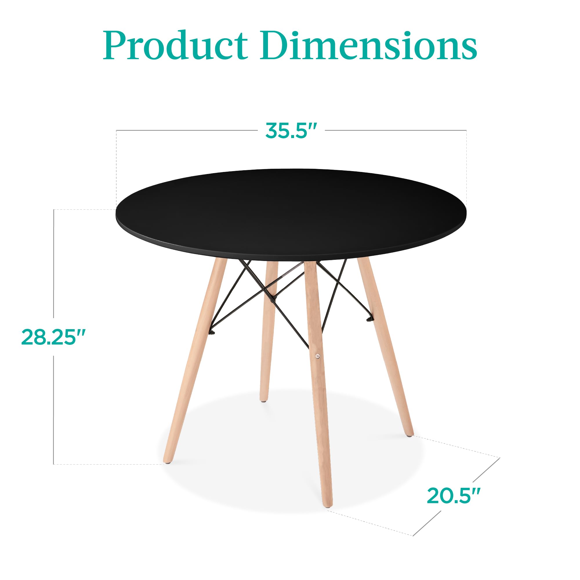 Best Choice Products 35.5in Round Dining Table, Compact Mid-Century Modern Table for 2-4, Home, Kitchen, Apartment w/Beech Wood Legs, Metal Frame - Black