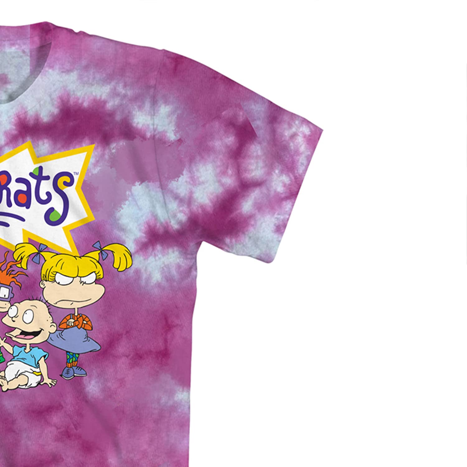 Nickelodeon Mens 90's Classic Shirt - Tie Dye Rugrats, Reptar, Ren & Stimpy, and Hey Arnold - Vintage Tie Dye T-Shirt (Blue Cloud Dye, Small)