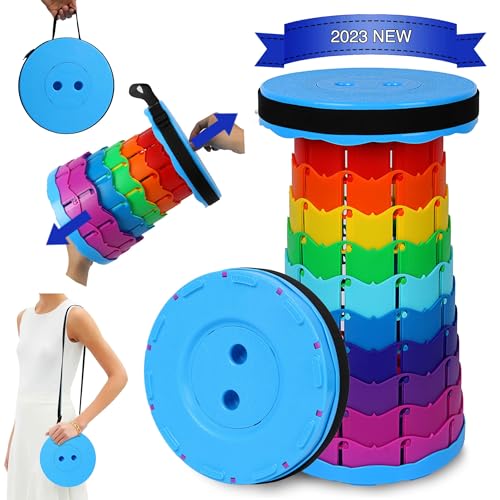 Giraffe Creation Upgraded Folding Stool, Heavy Duty Collapsible Telescoping Stool with Load Capacity 400lbs, Portable Retractable Stool for Camping Fishing Hiking BBQ, Rainbow
