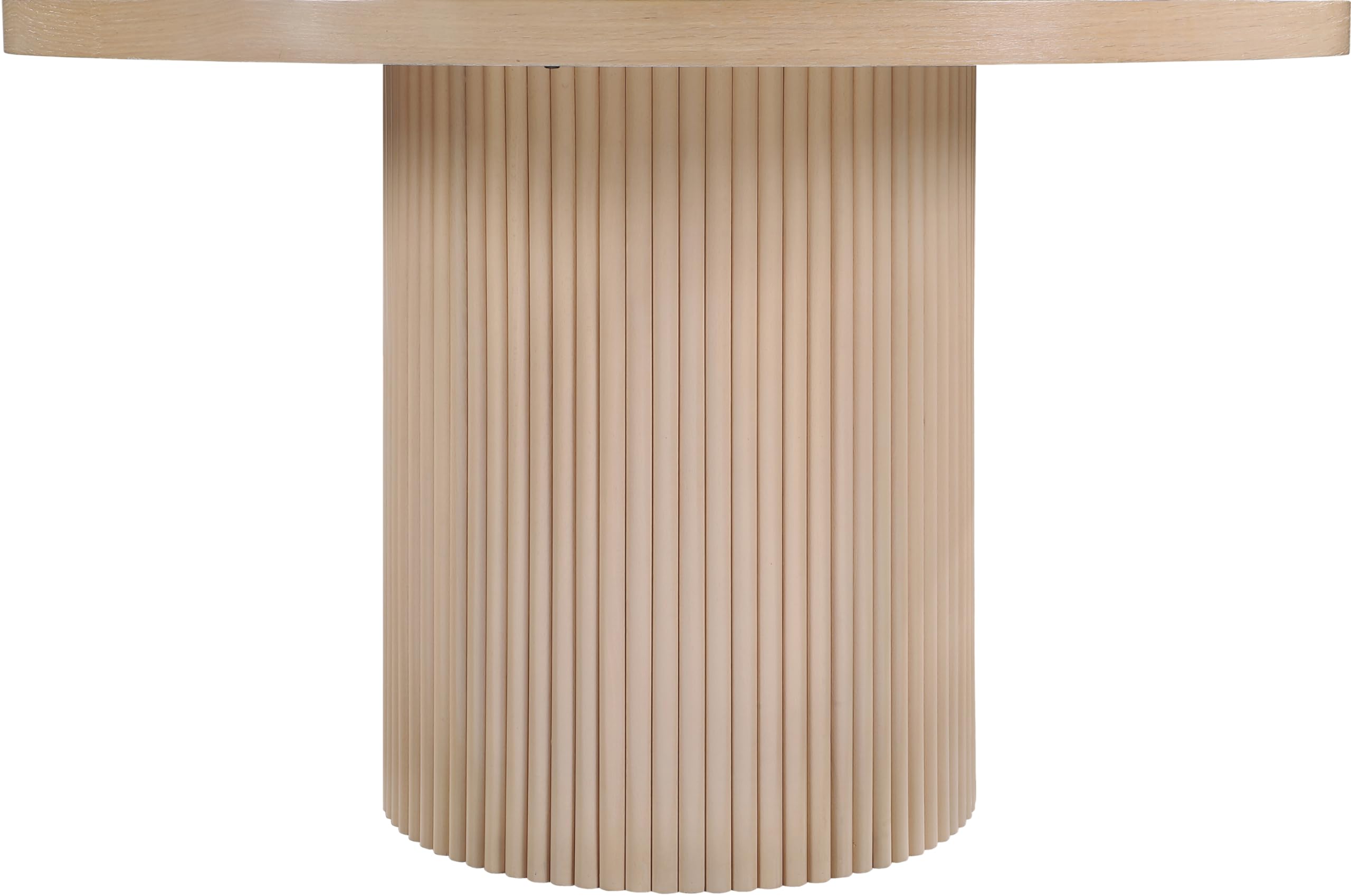 Meridian Furniture 728Oak-T Belinda Collection Mid-Century Modern Dining Table, Solid Wood Base, Natural Finish Oak Wood Veneer MDF Top, Round Top, Fluted Base, 48" W x 48" D x 31" H, Oak
