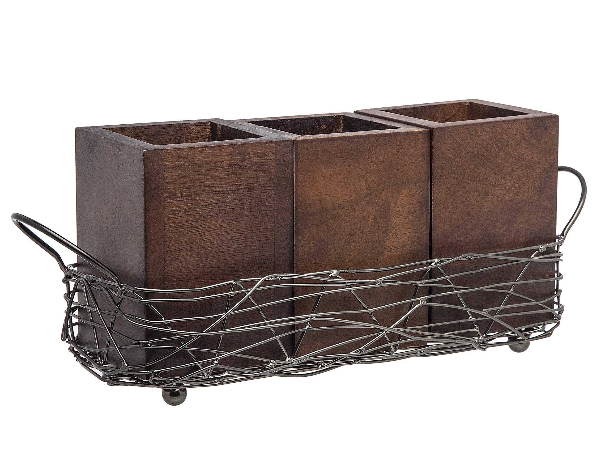 Wood Three Section Cutlery Caddy Organizer Nest by Godinger - Black