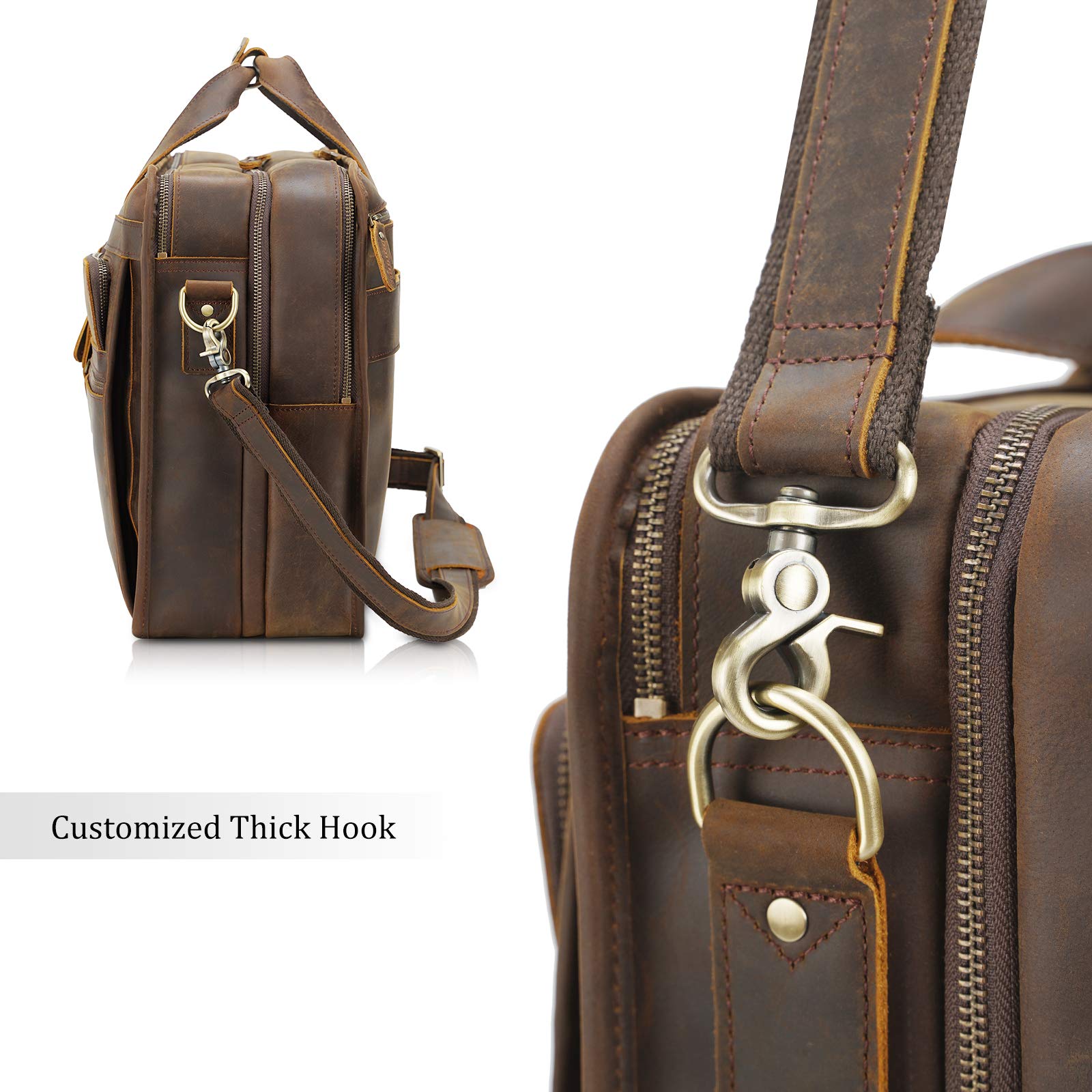 Polare 18.5” Full Grain Leather Laptop Briefcase Messenger Work Bag Overnight Bag For Men X-Large Fits 17.3” Laptop
