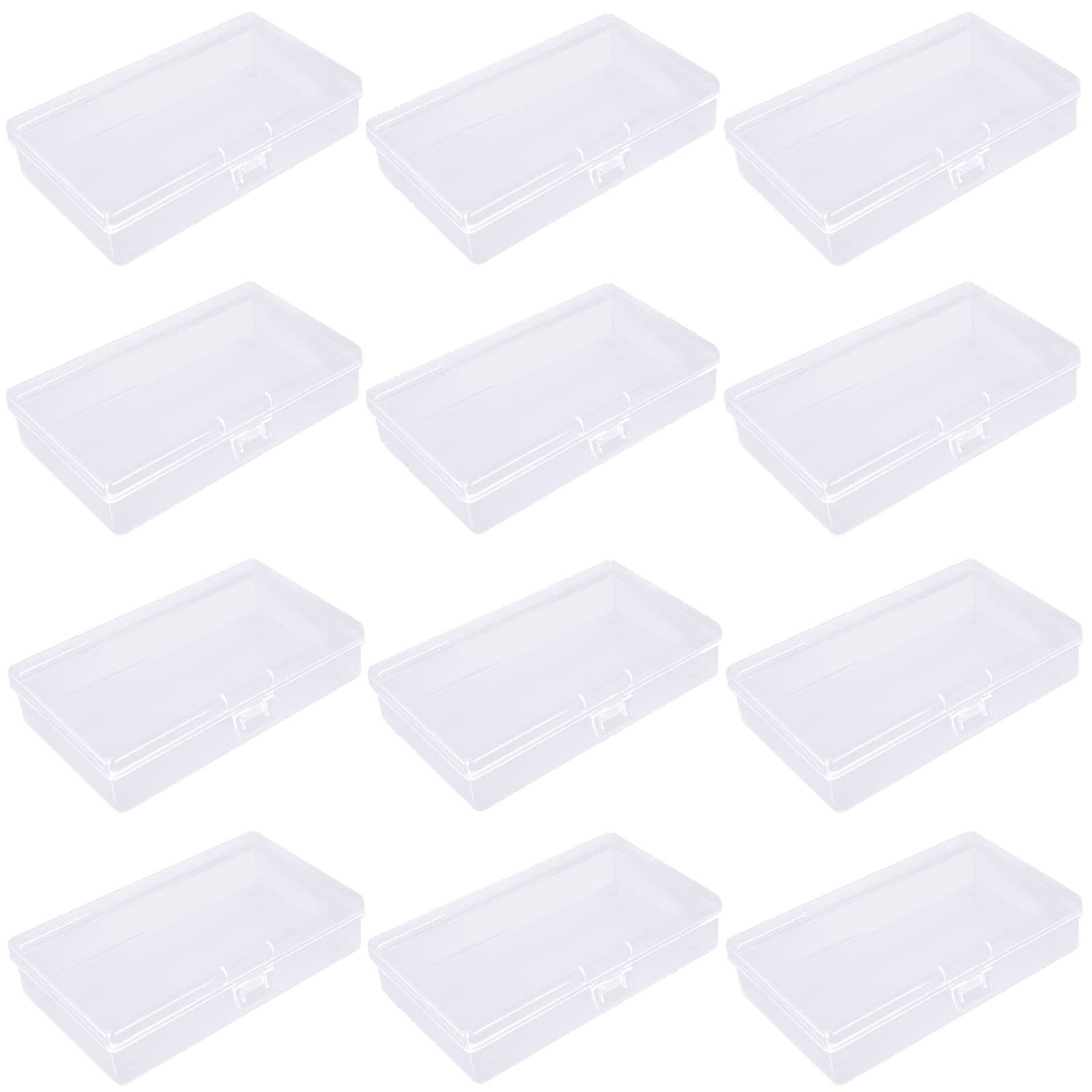 DIRBUY 12pcs Small Plastic Rectangular Containers, Clear Mini Plastic Boxes with Lids for Beads and Small Items (5x 3 x 1 inch)