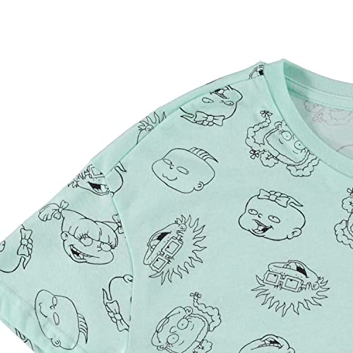 Nickelodeon Ladies 90's Fashion Shirt - Rugrats Angelica and Reptar Allover Crop Top Skimmer Tee (Mint, Small)