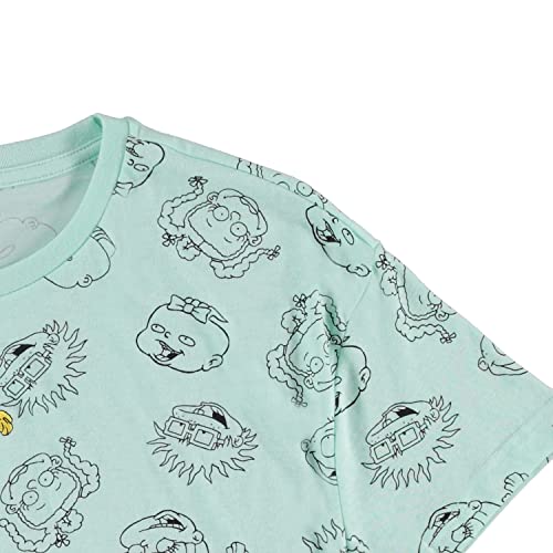 Nickelodeon Ladies 90's Fashion Shirt - Rugrats Angelica and Reptar Allover Crop Top Skimmer Tee (Mint, Small)