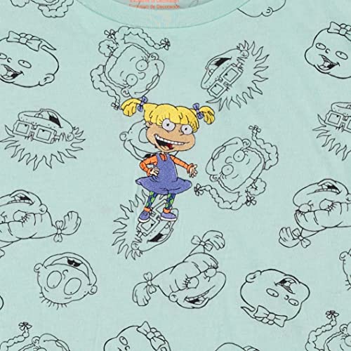 Nickelodeon Ladies 90's Fashion Shirt - Rugrats Angelica and Reptar Allover Crop Top Skimmer Tee (Mint, Small)