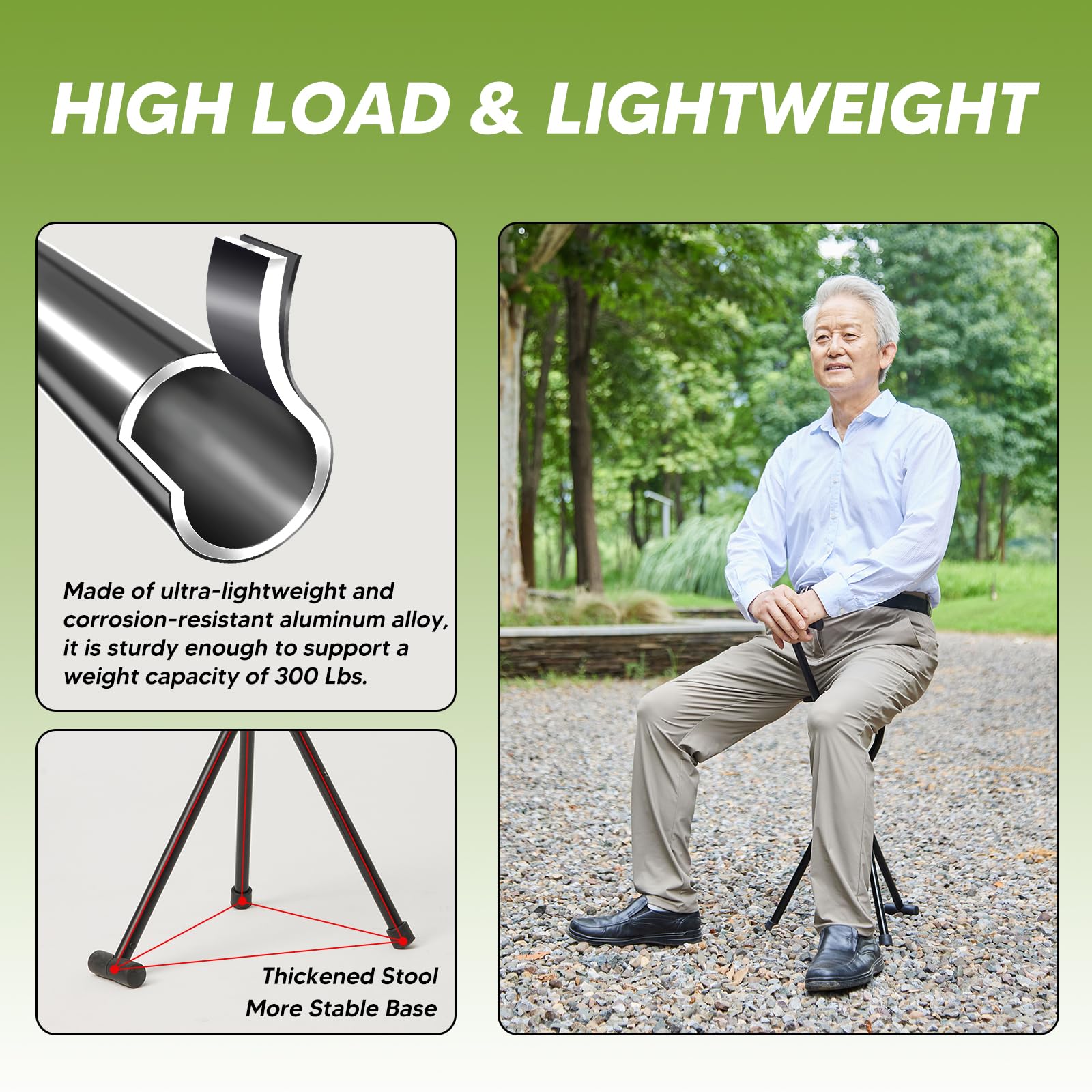 Doctor.Roo Walking Cane with Seat, Lightweight Walking Stick for Seniors, Anti-Slip Sturdy Seat Cane, While Walking and Convenience for Sitting