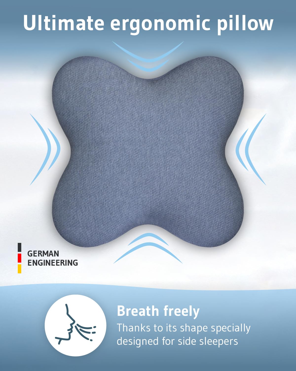 Neck Pillow ACAMAR QuickDry – Designed in Germany – Memory foam bed pillow for sleeping – Ergonomic with quick drying thermic pillowcase – Cervical pillow for neck and back pain – anti snore sleep