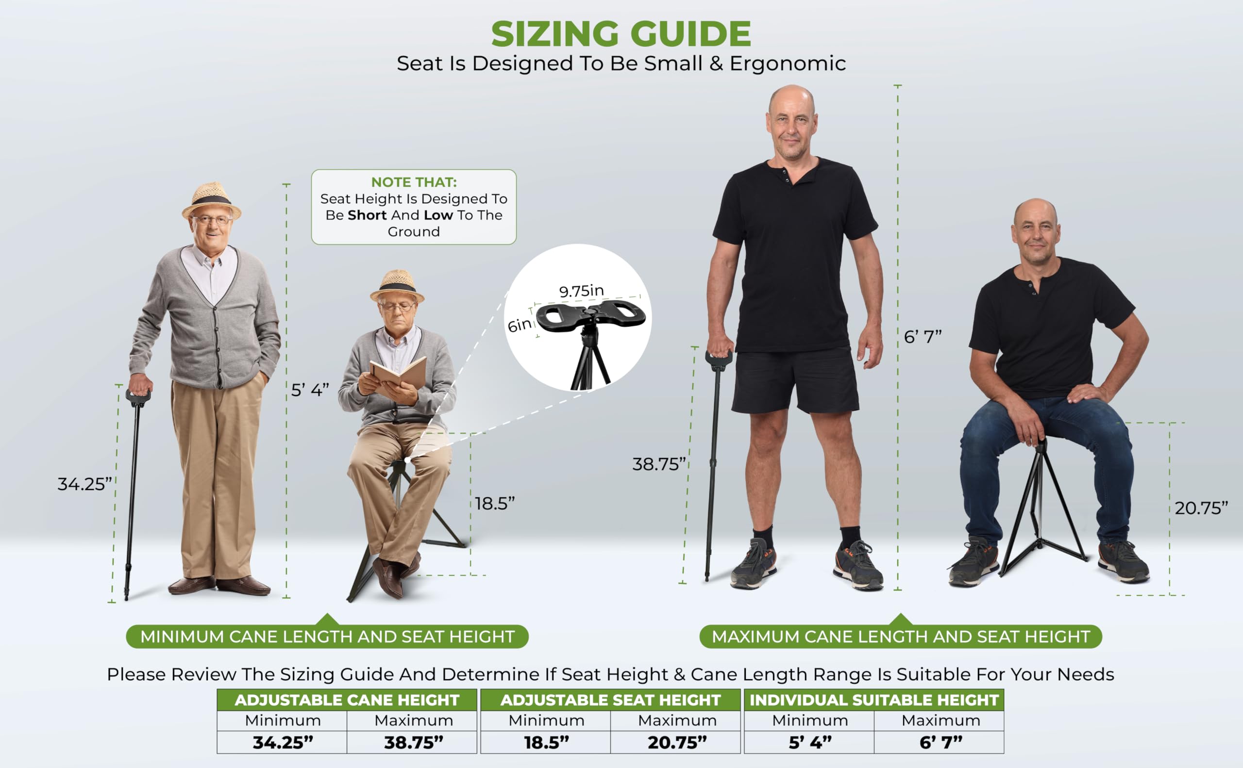 Darza Adjustable Cane with Seat, Walking Stick with Seat, Cane Stool, Lightweight Aluminum and Ergonomic Design, Includes Removable Cushion and Carry Bag with Pocket Storage