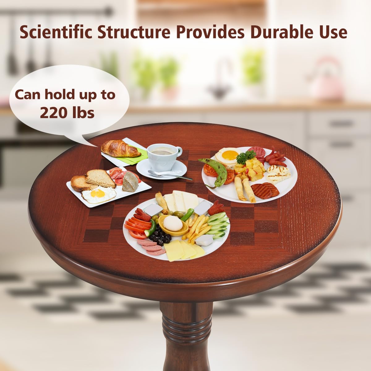 Giantex Round Dining Table, 30" D X 41.5" H, Wooden Pub Pedestal Side Table W/Chessboard, Adjustable Foot Pads, Multi-Purpose Dinner Table for Small Space, Kitchen, Dining Room, Restaurant (Walnut)