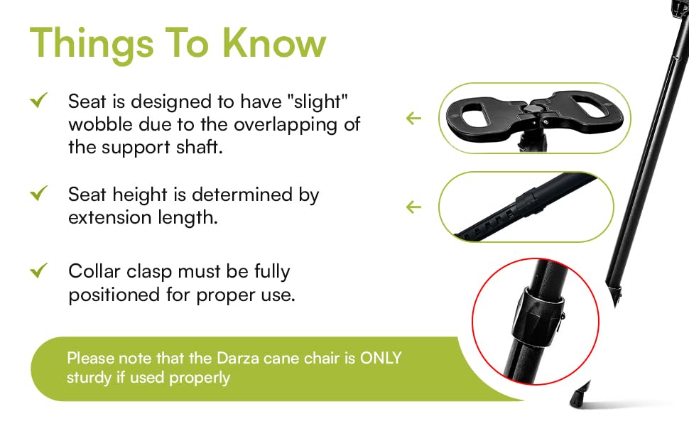 Darza Adjustable Cane with Seat, Walking Stick with Seat, Cane Stool, Lightweight Aluminum and Ergonomic Design, Includes Removable Cushion and Carry Bag with Pocket Storage