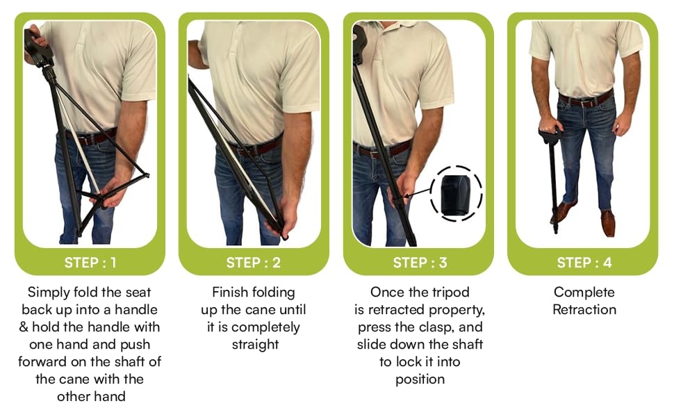 Darza Adjustable Cane with Seat, Walking Stick with Seat, Cane Stool, Lightweight Aluminum and Ergonomic Design, Includes Removable Cushion and Carry Bag with Pocket Storage