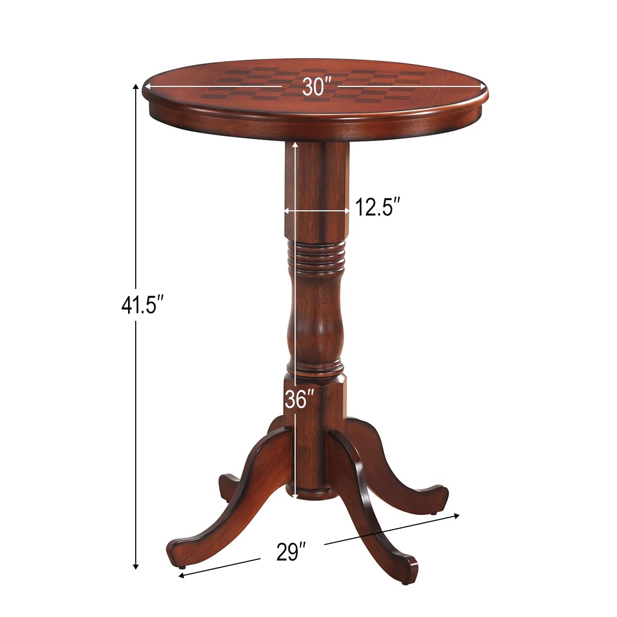 Giantex Round Dining Table, 30" D X 41.5" H, Wooden Pub Pedestal Side Table W/Chessboard, Adjustable Foot Pads, Multi-Purpose Dinner Table for Small Space, Kitchen, Dining Room, Restaurant (Walnut)