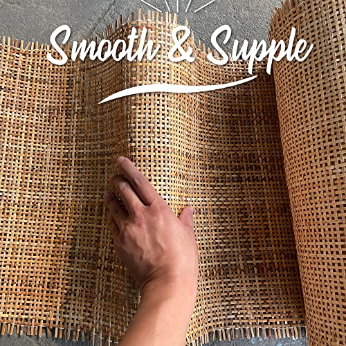 MINHKUST 14" Width Natural Brown Dark Square Rattan Cane Webbing Roll 3 Feet Length for Caning Projects, Pre-Woven Radio Mesh Cane Webbing Sheet for Furniture, Chair, Table, Ceiling (3 FEET)