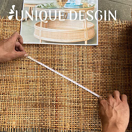 MINHKUST 14" Width Natural Brown Dark Square Rattan Cane Webbing Roll 3 Feet Length for Caning Projects, Pre-Woven Radio Mesh Cane Webbing Sheet for Furniture, Chair, Table, Ceiling (3 FEET)