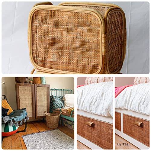 MINHKUST 14" Width Natural Brown Dark Square Rattan Cane Webbing Roll 3 Feet Length for Caning Projects, Pre-Woven Radio Mesh Cane Webbing Sheet for Furniture, Chair, Table, Ceiling (3 FEET)