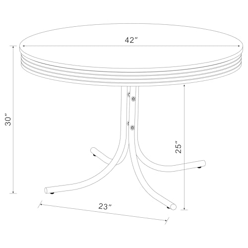 Coaster Home Furnishings Retro 1950s Soda Fountain Diner Round Dining Room Table White Laminate Top Sturdy Steel Chrome Base 2388