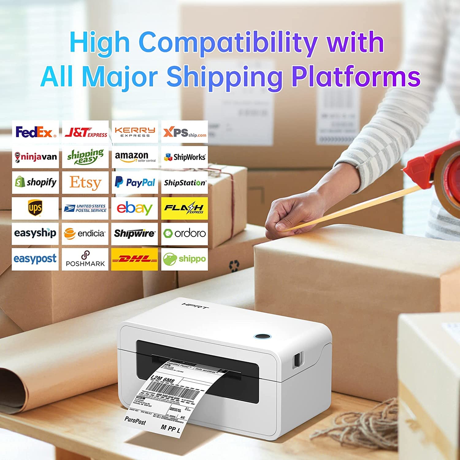 PRT Shipping Label Printer - 150mm/s 4x6 Desktop Thermal Label Printer for Shipping Packages, Small Business, USPS, FedEx, Shopify, Etsy, Amazon, Ebay