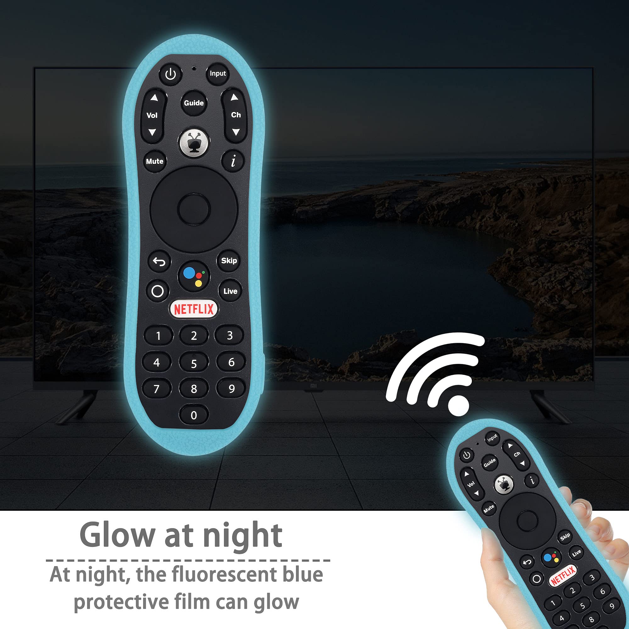 TiVo Stream 4K Remote Case - Silicone, Shockproof, Washable, Glow in Dark Blue