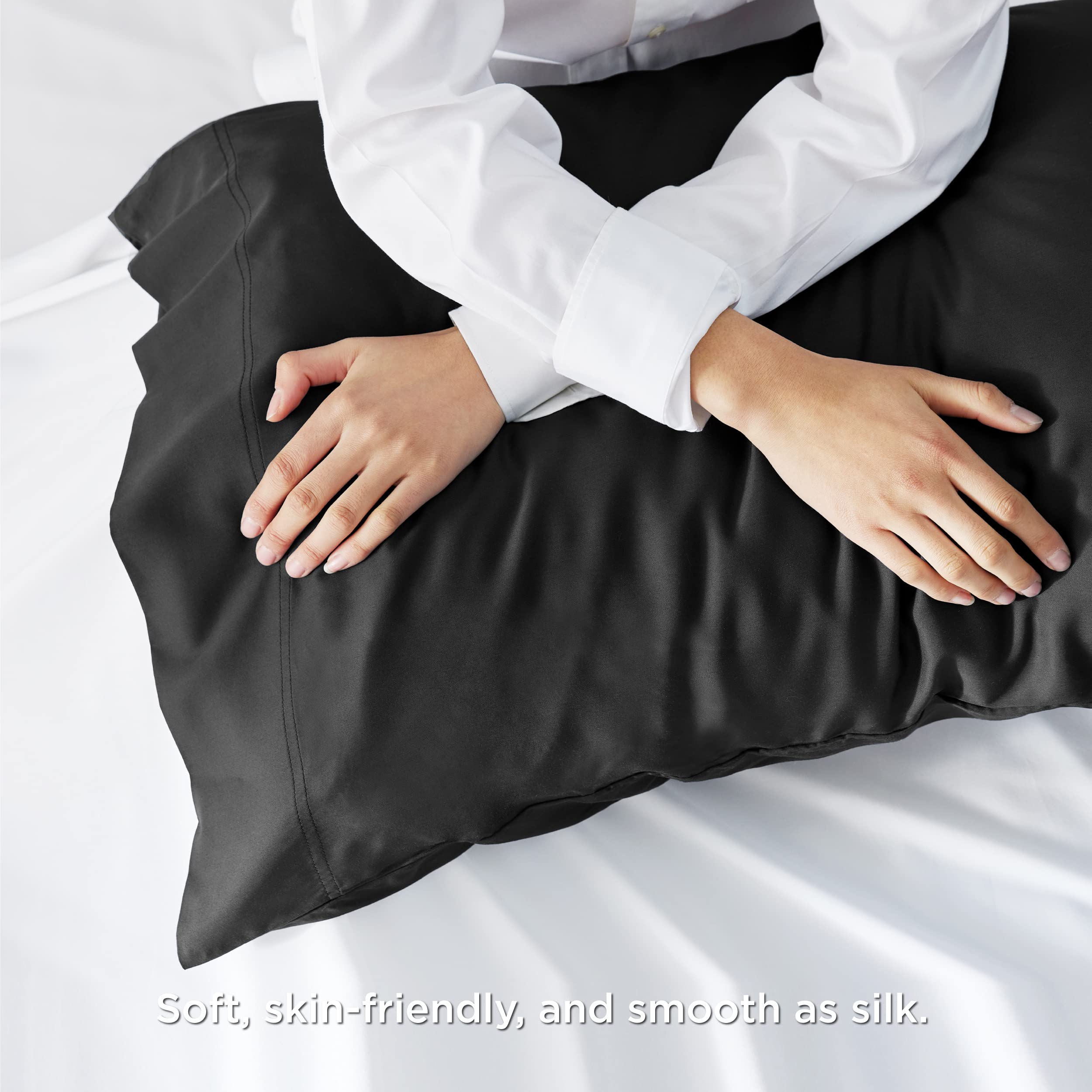 Bedsure King Size Pillow Cases Set of 2, Rayon Derived from Bamboo Cooling Pillowcase, Silky Soft & Breathable Pillow Cover with Envelope Closure, Gifts for Men or Women, Black, 20x40 Inches