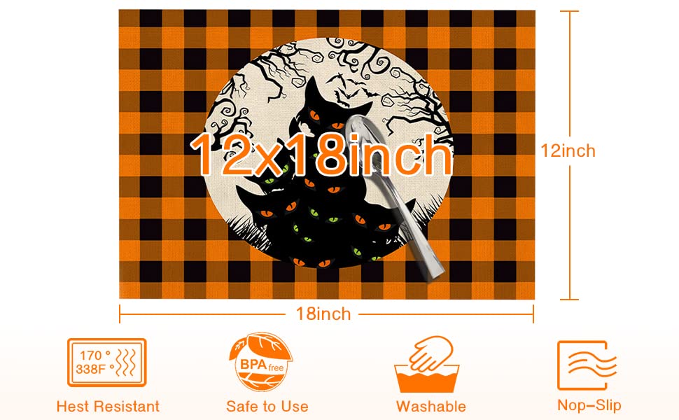 Zando Halloween Placemats Set of 4 Halloween Square Placemats for Out/Indoor Dining Table Halloween Waterproof Placemats Fall Placemats Evil Skull Pattern 12 * 18 Inch Halloween Kitchen Decor