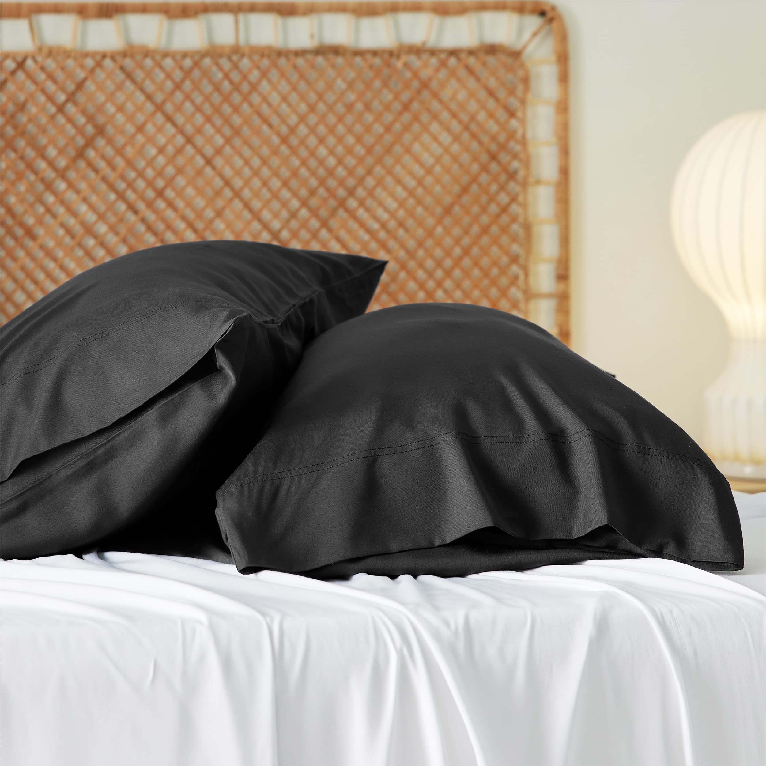 Bedsure King Size Pillow Cases Set of 2, Rayon Derived from Bamboo Cooling Pillowcase, Silky Soft & Breathable Pillow Cover with Envelope Closure, Gifts for Men or Women, Black, 20x40 Inches
