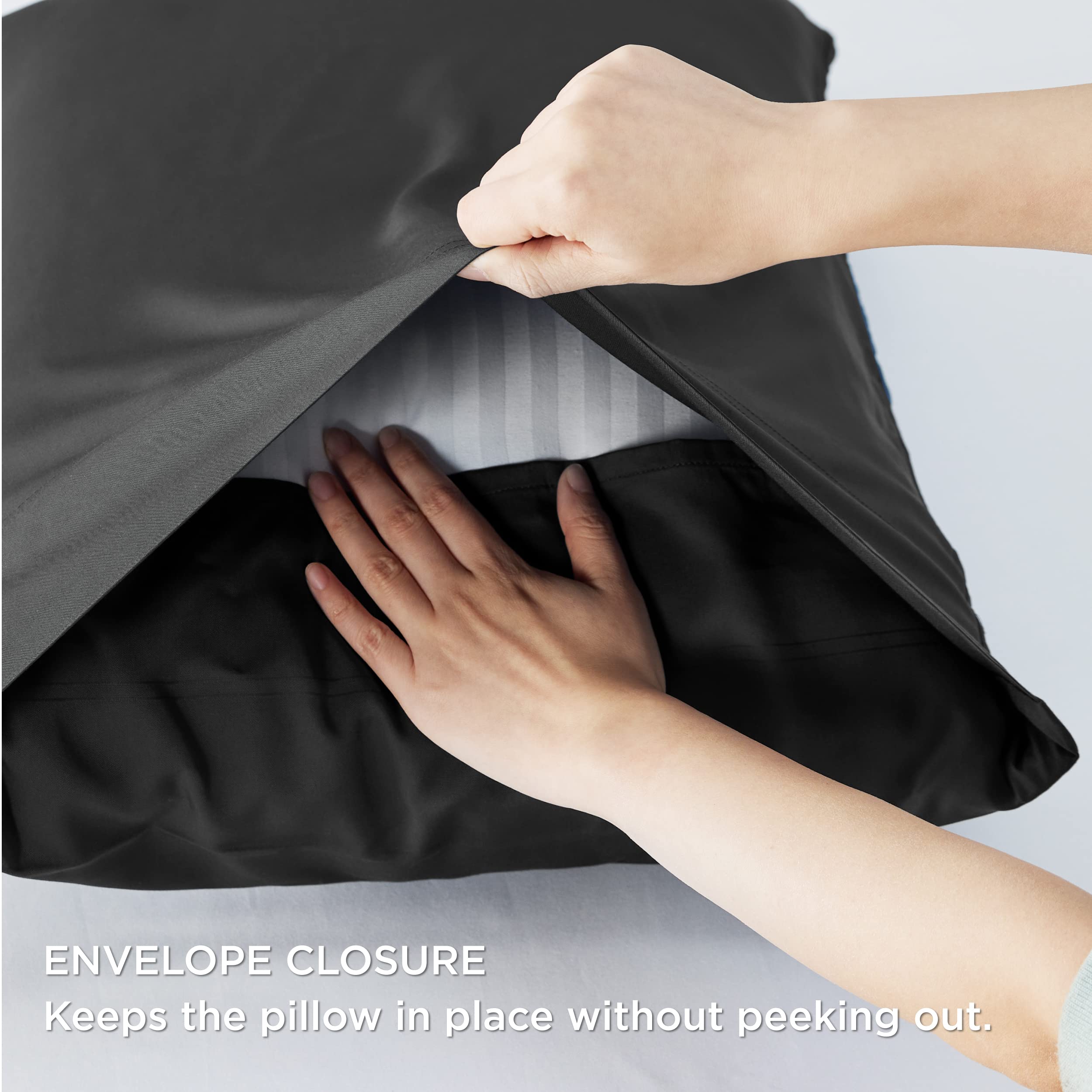 Bedsure King Size Pillow Cases Set of 2, Rayon Derived from Bamboo Cooling Pillowcase, Silky Soft & Breathable Pillow Cover with Envelope Closure, Gifts for Men or Women, Black, 20x40 Inches