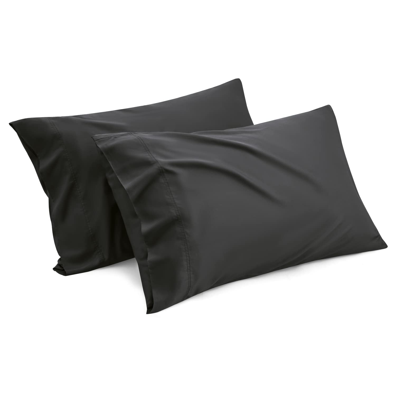 Bedsure King Size Pillow Cases Set of 2, Rayon Derived from Bamboo Cooling Pillowcase, Silky Soft & Breathable Pillow Cover with Envelope Closure, Gifts for Men or Women, Black, 20x40 Inches