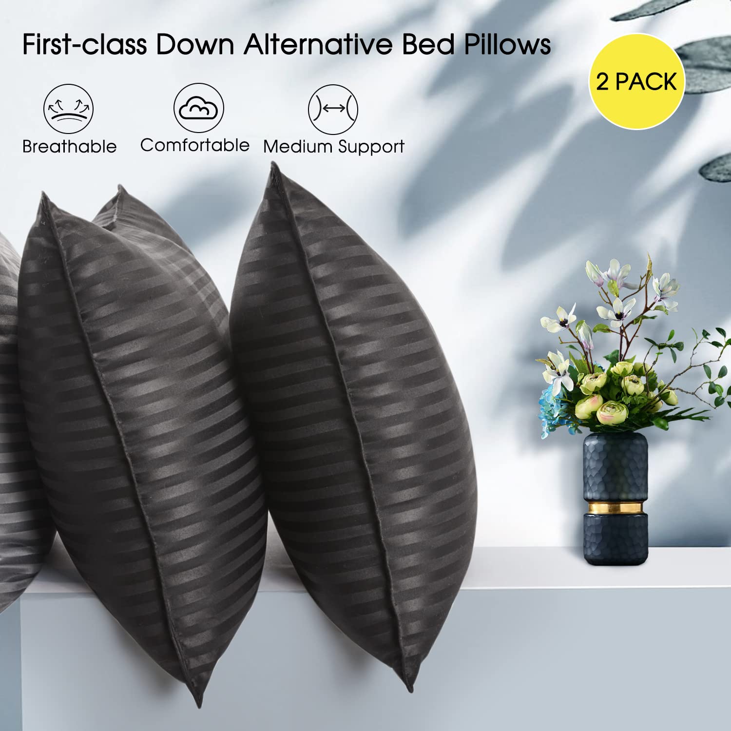 Basic Beyond Bed Pillows for Sleeping - King Size Pillows Set of 2 - Luxury Hotel Collection Down Alternative Pillows, Black, 20x36 Inches
