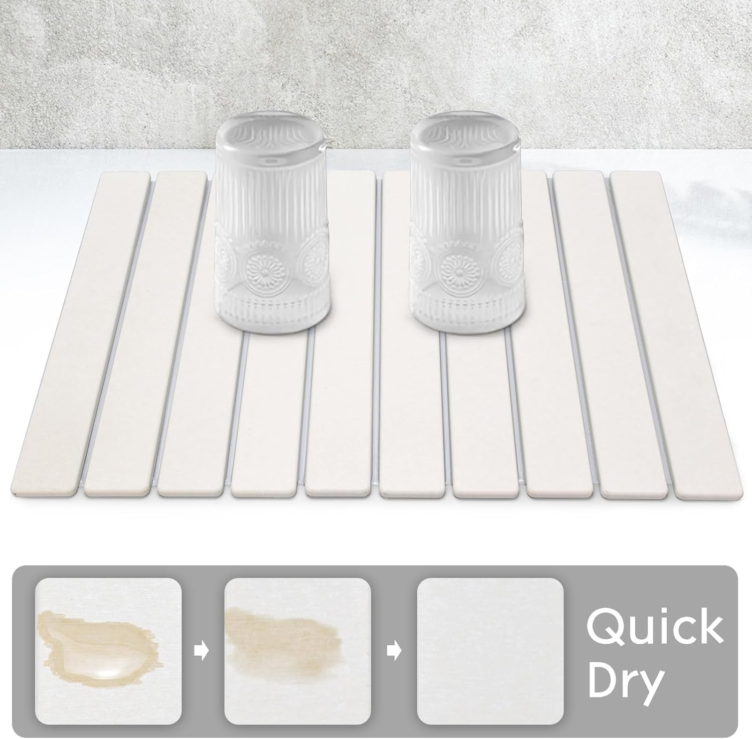 tdcokhe Home Sink Caddy, Instant Dry Bathroom Sink Organizer, Fast Drying Diatomaceous Earth Stone Sink Tray Dish for Soap Sponge Holder Toothbrush Cup, Stainless Steel Feet with Rubber Bottom, Grey