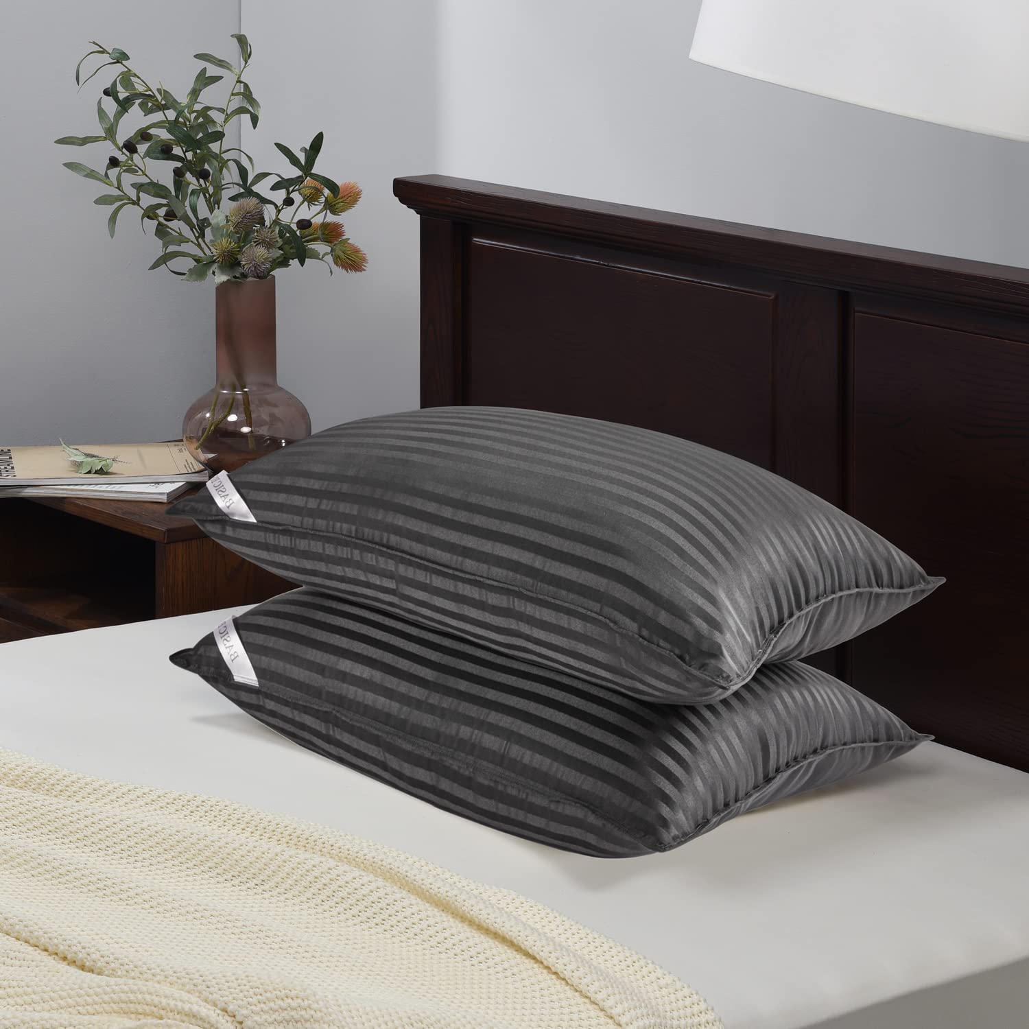Basic Beyond Bed Pillows for Sleeping - King Size Pillows Set of 2 - Luxury Hotel Collection Down Alternative Pillows, Black, 20x36 Inches