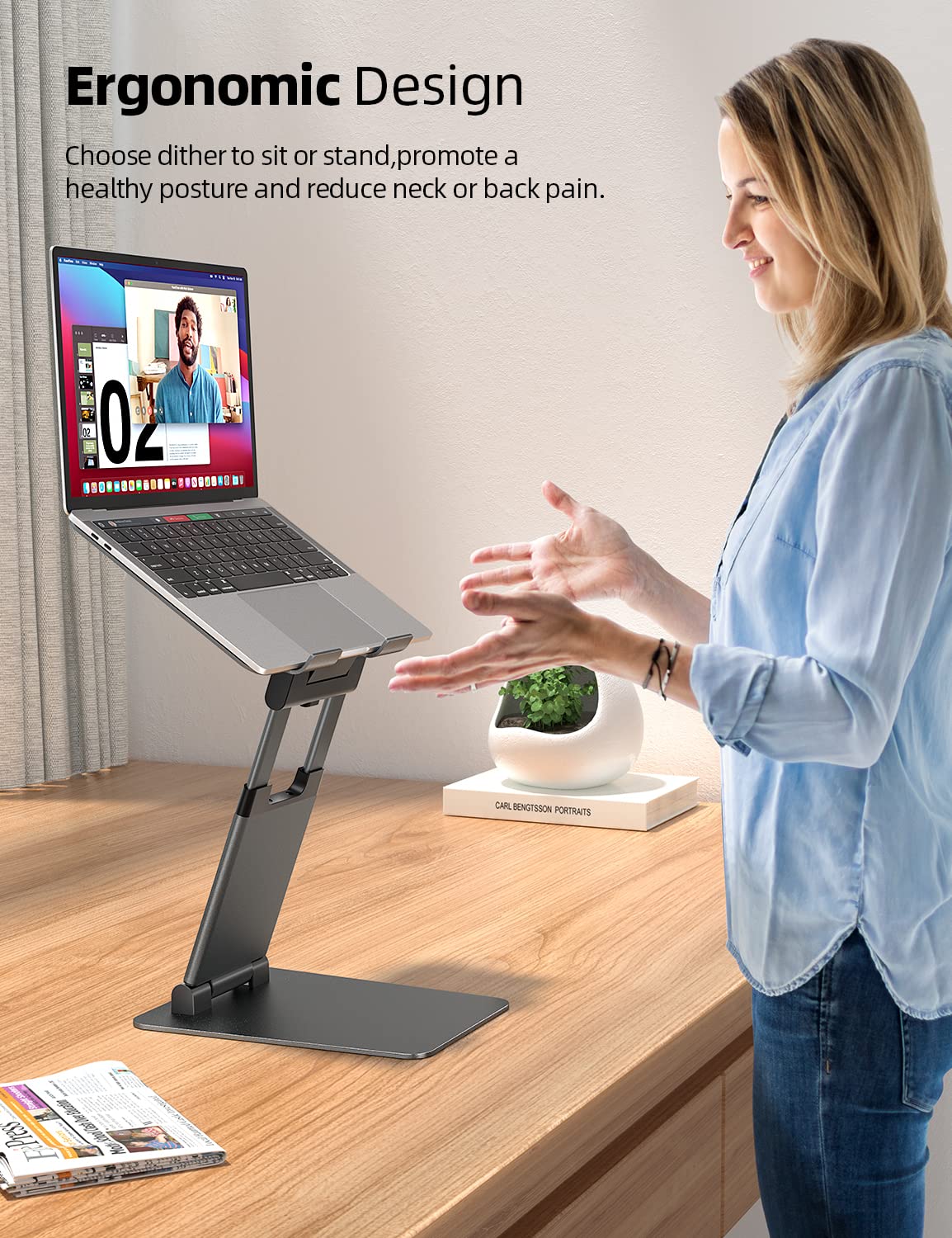 Nulaxy Laptop Stand for Desk, Ergonomic Sit to Stand Laptop Holder Convertor, Adjustable Height from 1.18" to 21", Supports up to 22lbs, Compatible with MacBook, All Laptops Computer Tablets 10-17"