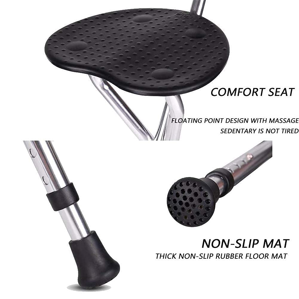 Folding Seat Cane,Walking Stick & Chair Seat, Travel Cane Chair,Lightweight,Robust 3 Legged Walking Seat Stick - Three Legged Stick with St