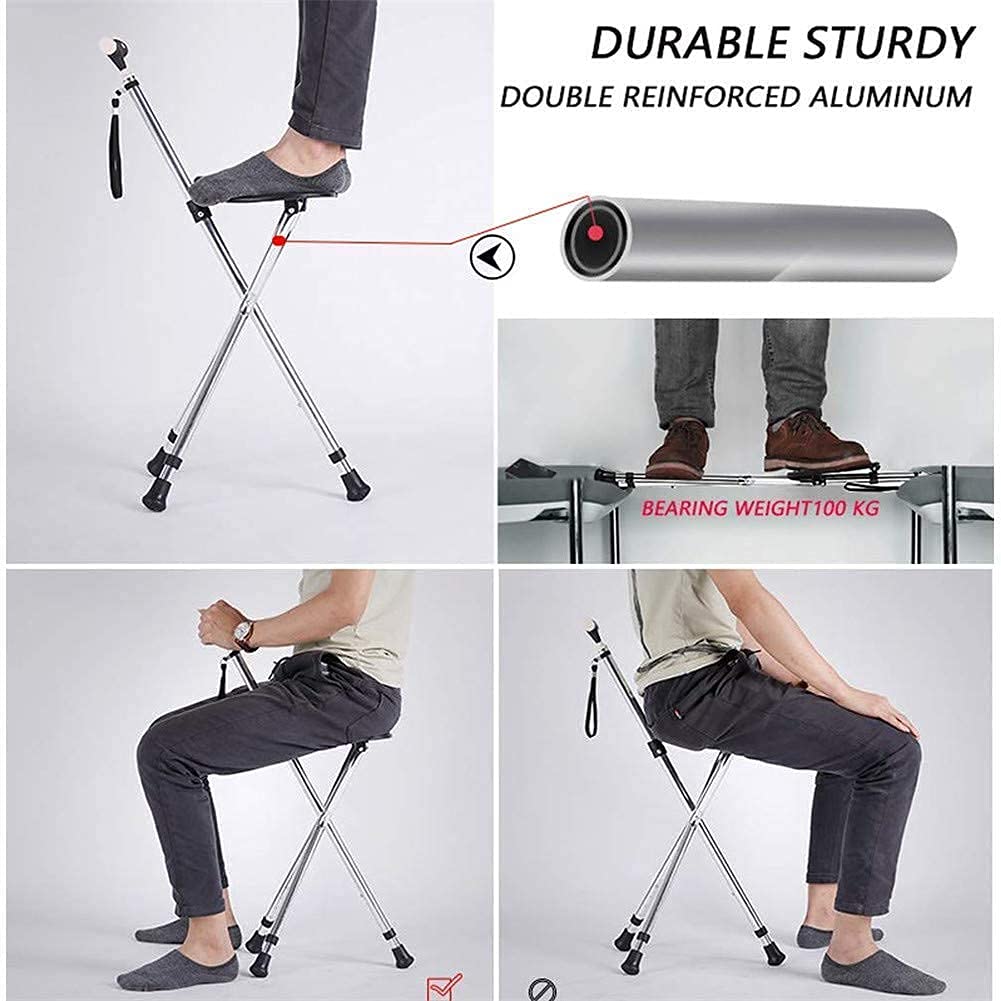 Folding Seat Cane,Walking Stick & Chair Seat, Travel Cane Chair,Lightweight,Robust 3 Legged Walking Seat Stick - Three Legged Stick with St