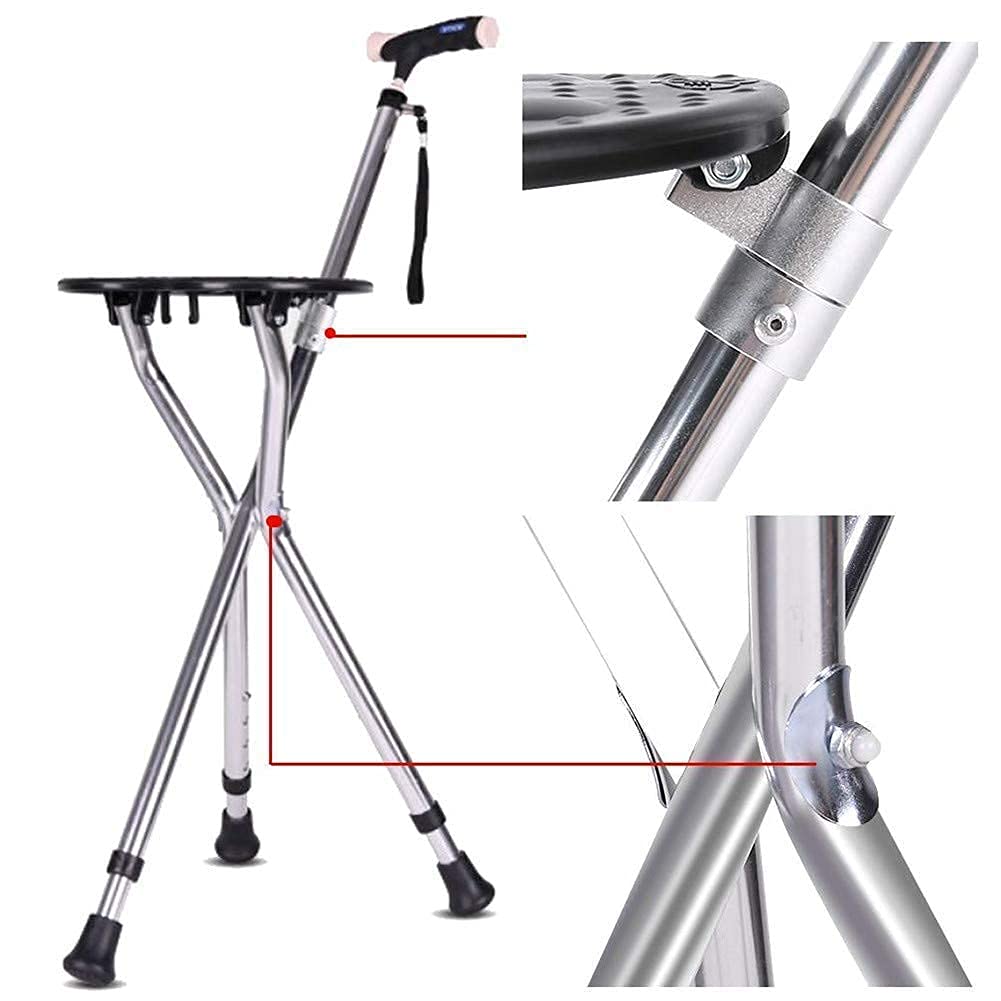 Folding Seat Cane,Walking Stick & Chair Seat, Travel Cane Chair,Lightweight,Robust 3 Legged Walking Seat Stick - Three Legged Stick with St