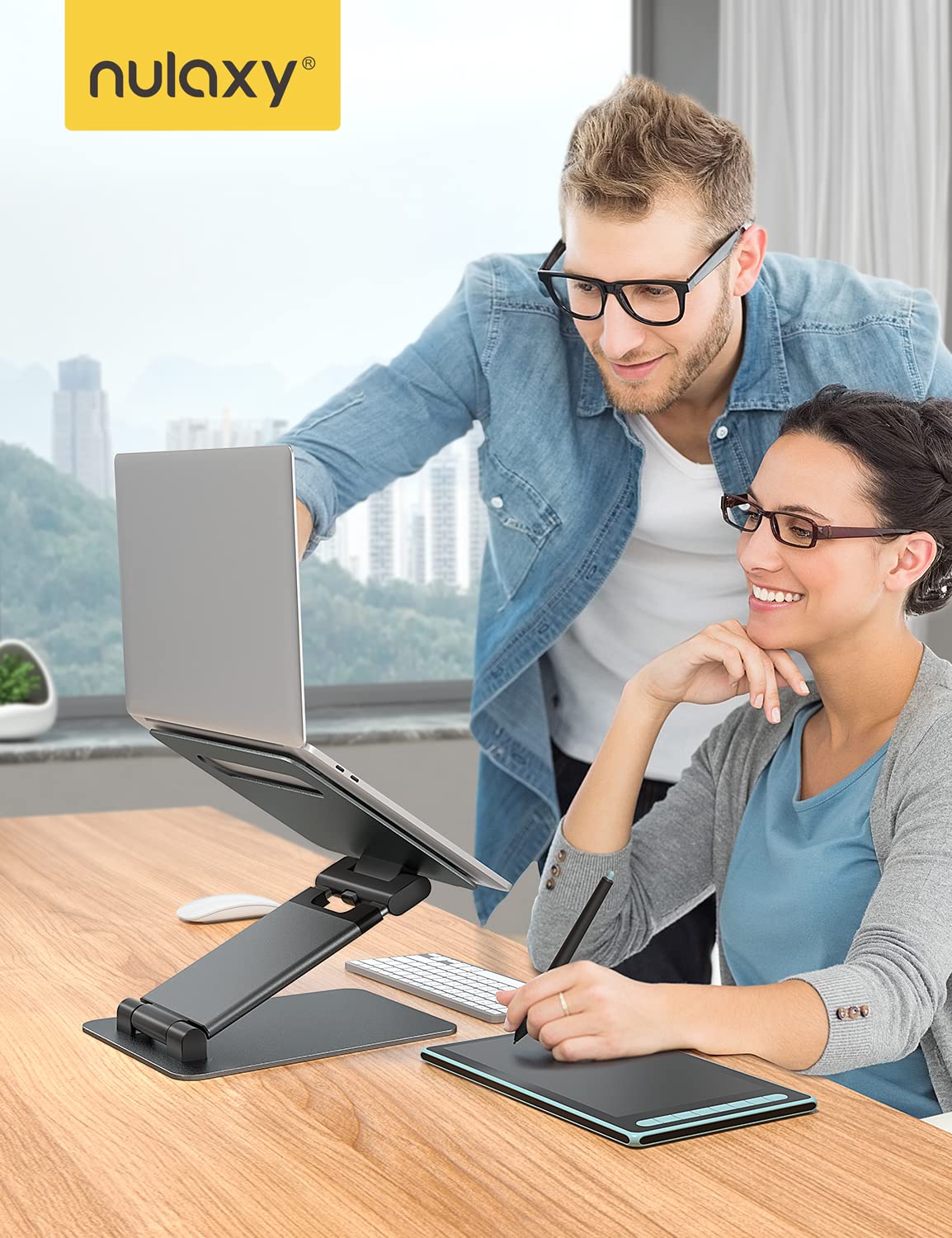 Nulaxy Laptop Stand for Desk, Ergonomic Sit to Stand Laptop Holder Convertor, Adjustable Height from 1.18" to 21", Supports up to 22lbs, Compatible with MacBook, All Laptops Computer Tablets 10-17"